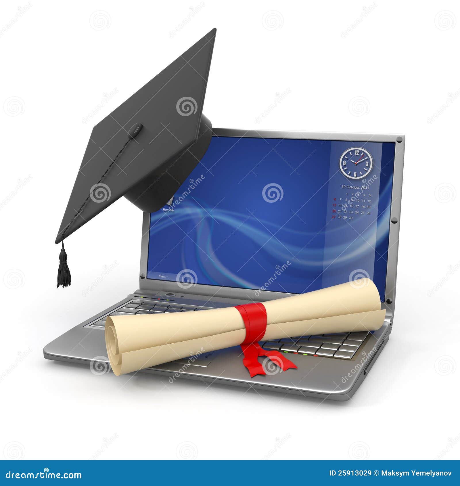 E-lerende Graduatie. Laptop Stock Illustratie - Illustration of ...