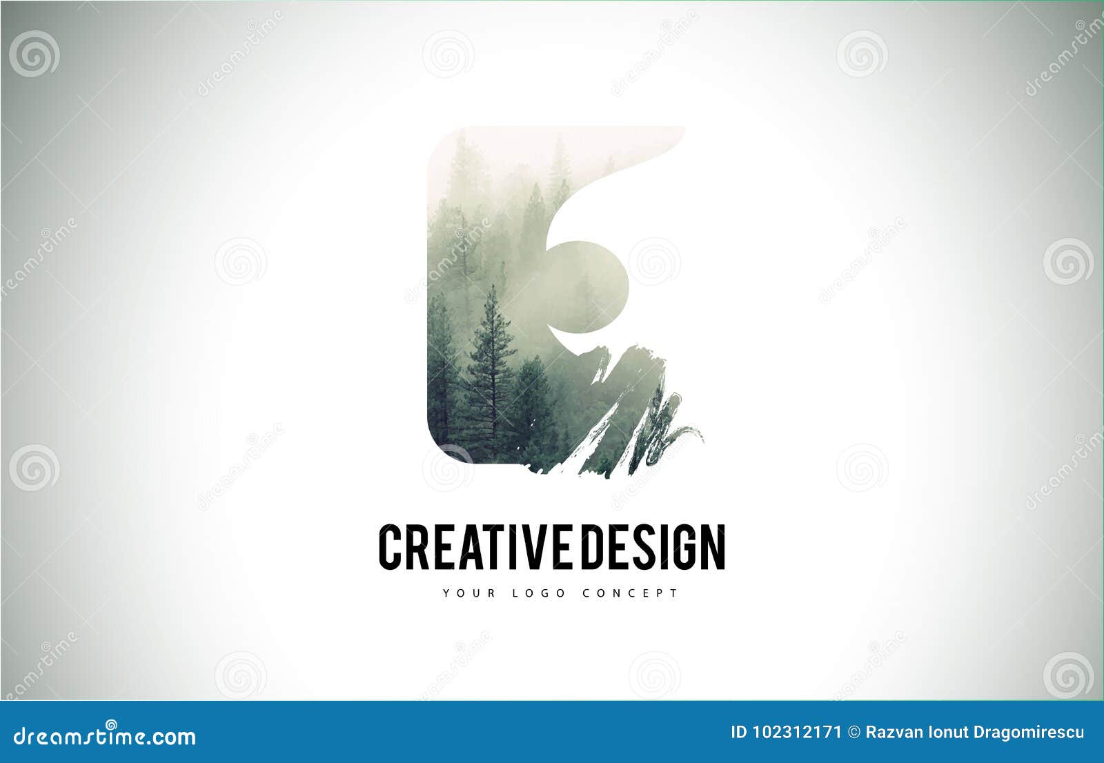 E Letter Brush with Forest Fog Texture. Forest Trees Letter Logo Stock ...
