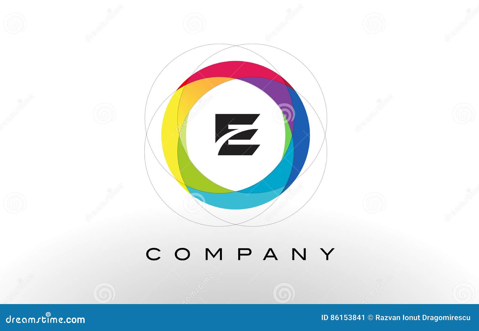 E Letter Logo with Rainbow Circle Design. Stock Vector - Illustration ...