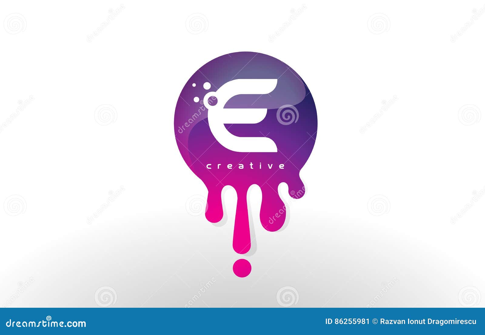 E Letter Splash Logo. Purple Dots and Bubbles Letter Design Stock ...
