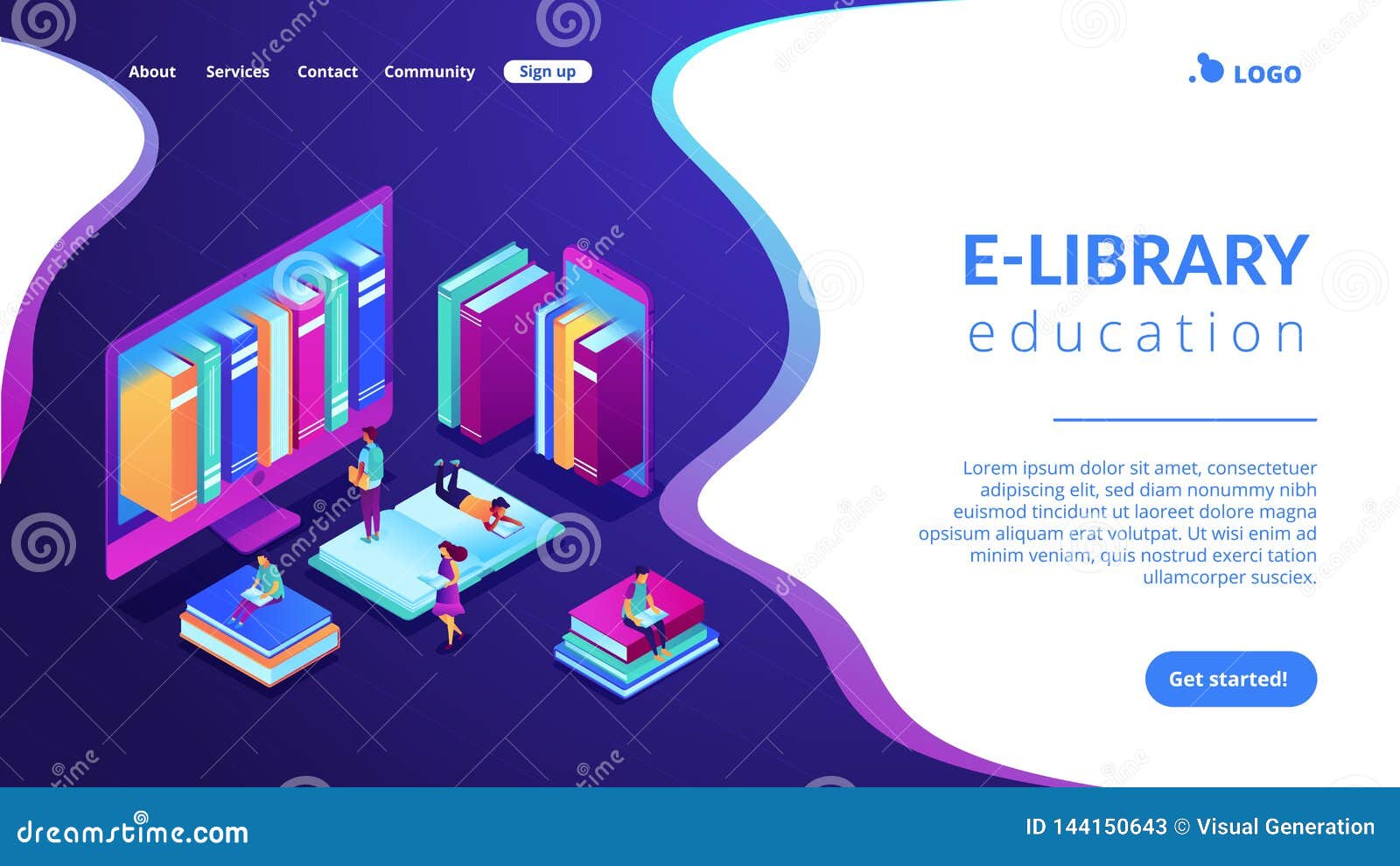 E-library Isometric 3D Landing Page. Stock Vector - Illustration of ...