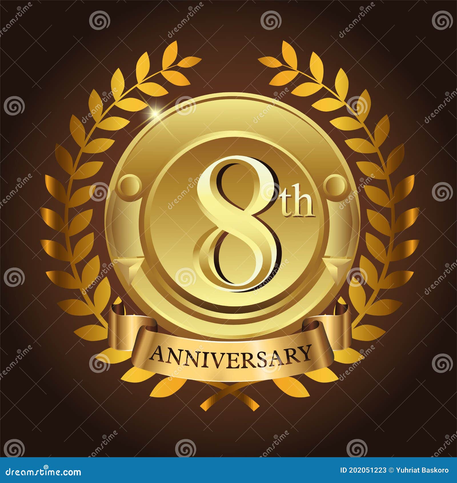 8e Logo D'or Du Ruban De Gerbe D'anniversaire Illustration de Vecteur ...