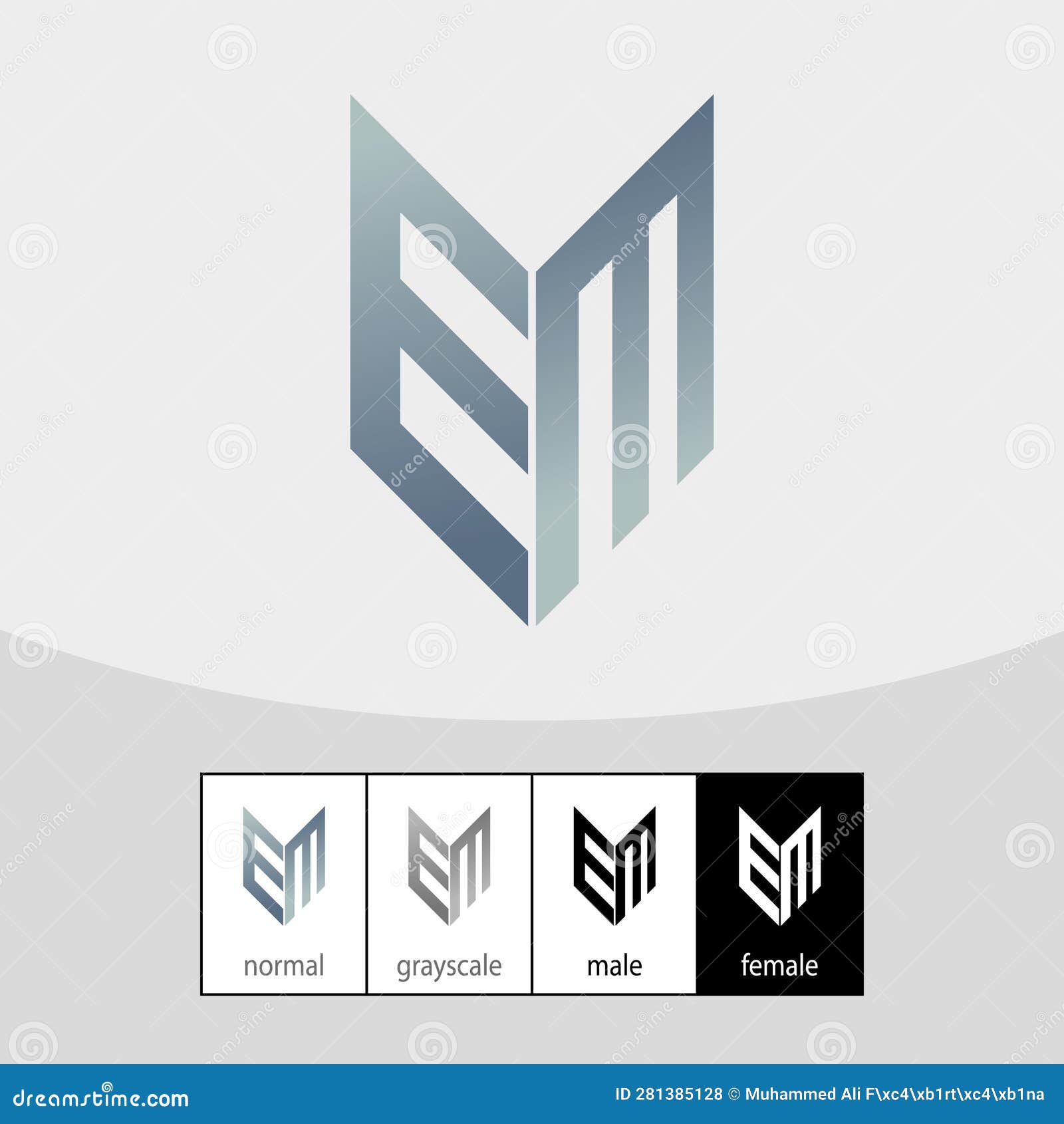 E and M Letter Logo. Metalic Gradient - Vector Stock Vector ...