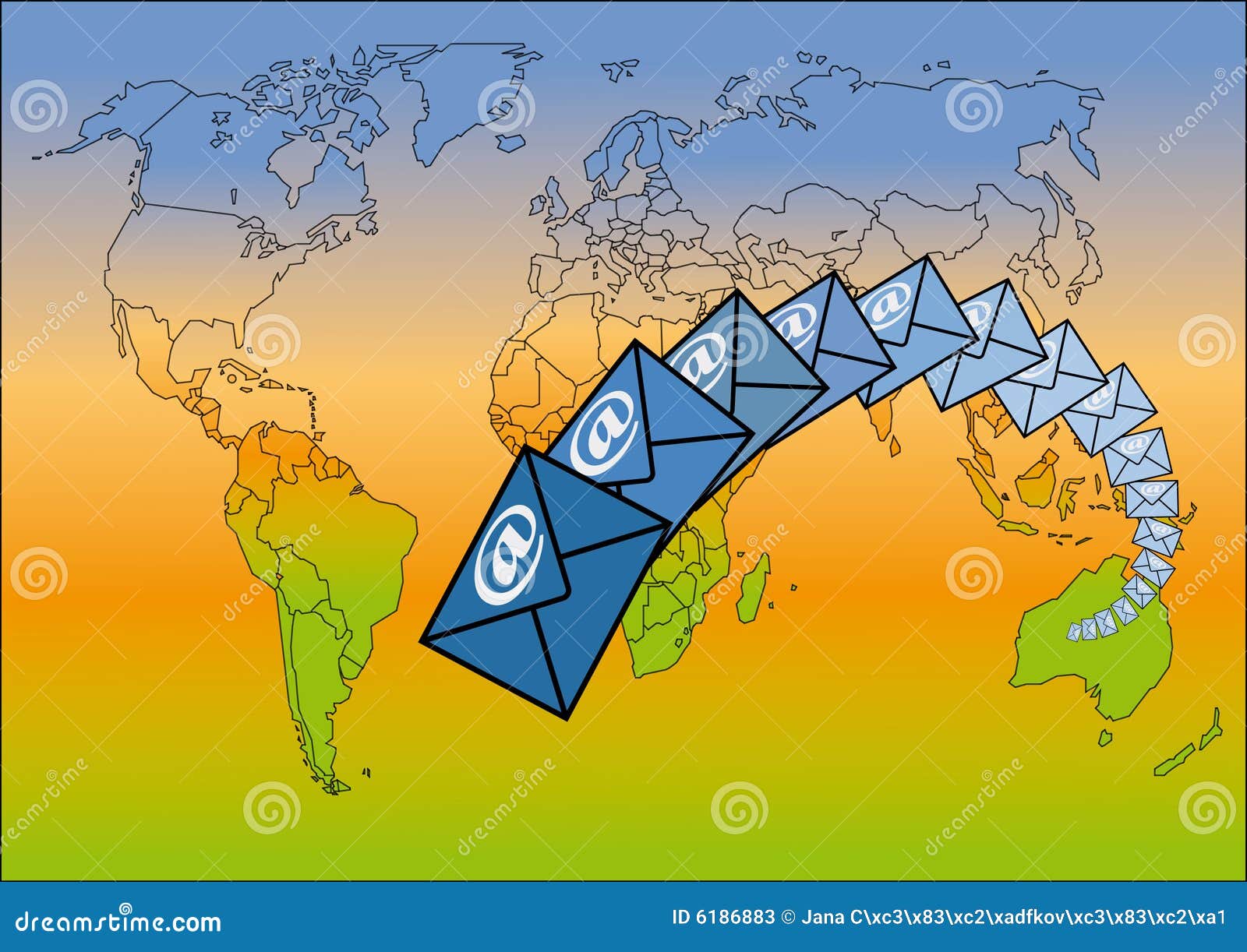 E-mail around the world stock vector. Illustration of oceans - 6186883