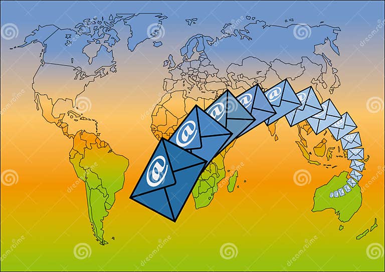 E-mail around the world stock vector. Illustration of oceans - 6186883