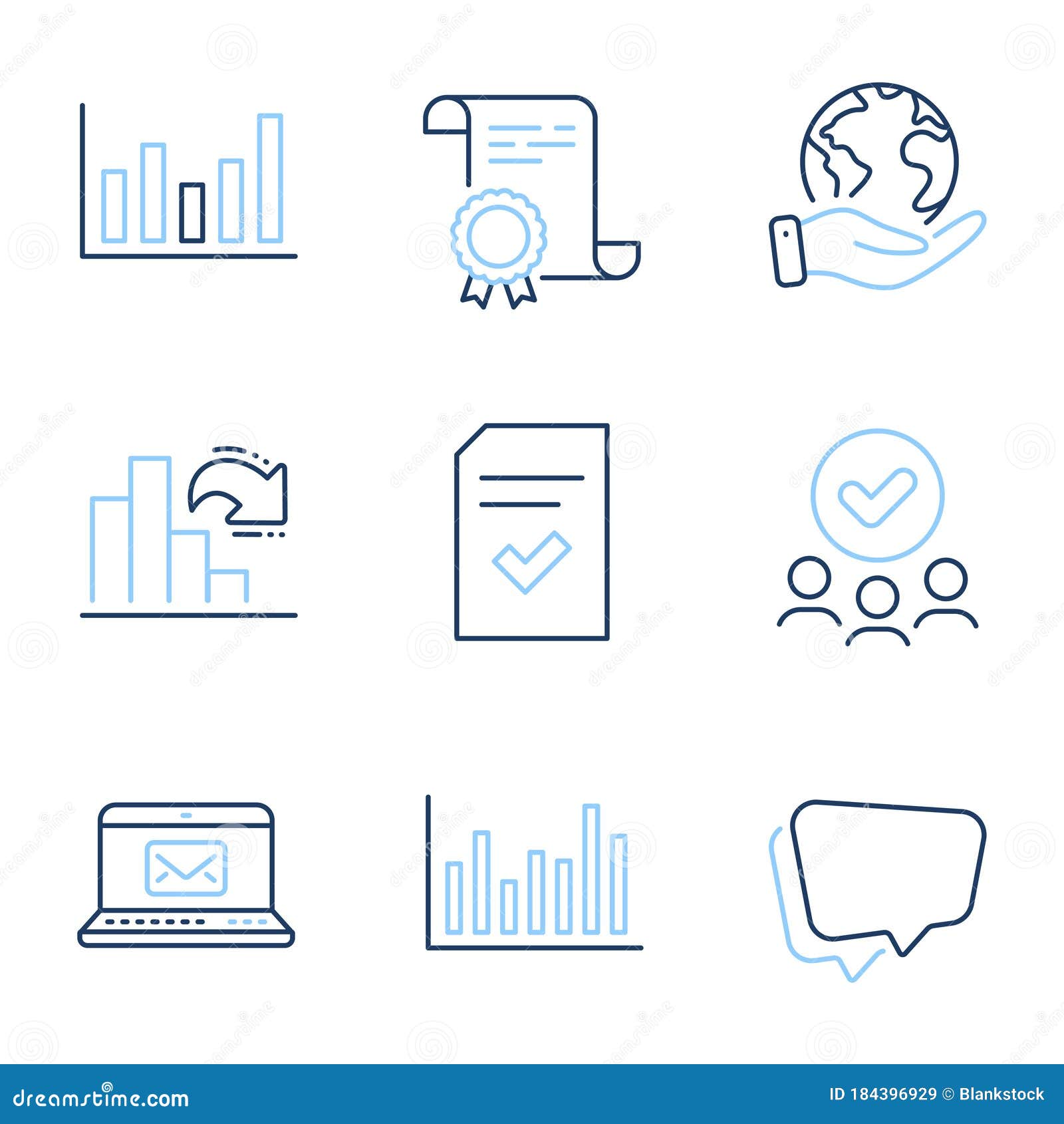 E-mail, Column Chart And Speech Bubble Icons Set. Bar Diagram ...