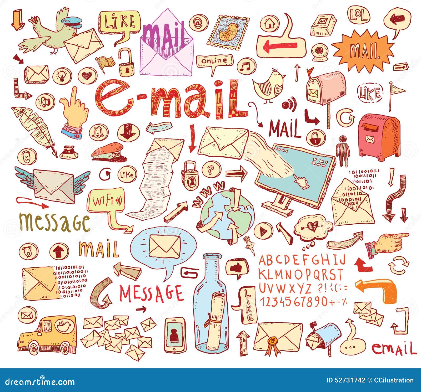 E-mail Doodle Set. Hand-drawn Vector Illustration Stock Vector ...