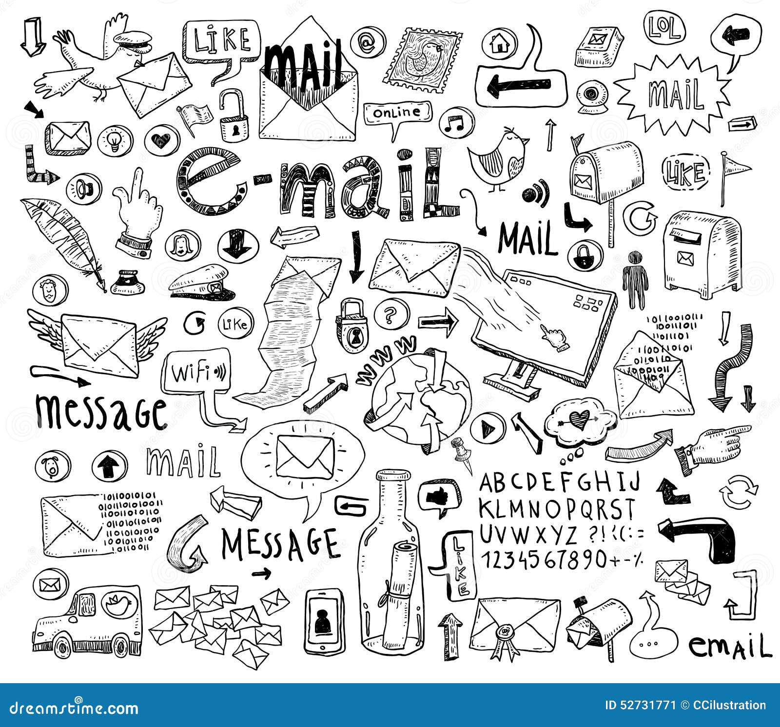 E-mail Doodle Set. Hand-drawn Vector Illustration Stock Vector ...