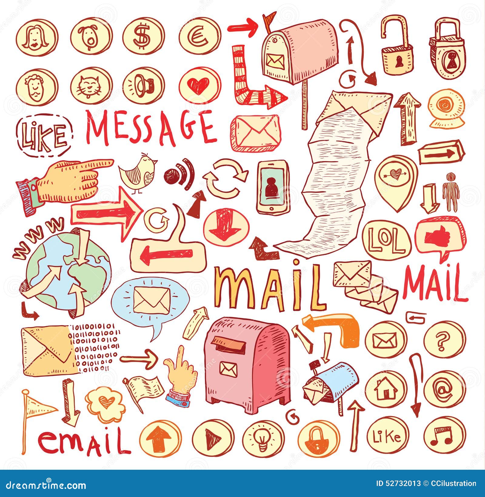 E-mail Doodle Set. Hand-drawn Vector Illustration Stock Vector ...