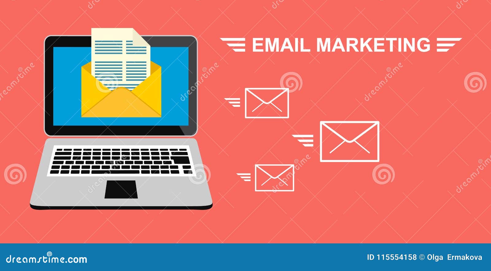 E-mail, E-marketing, Internet Advertising. Laptop with an Envelope and ...
