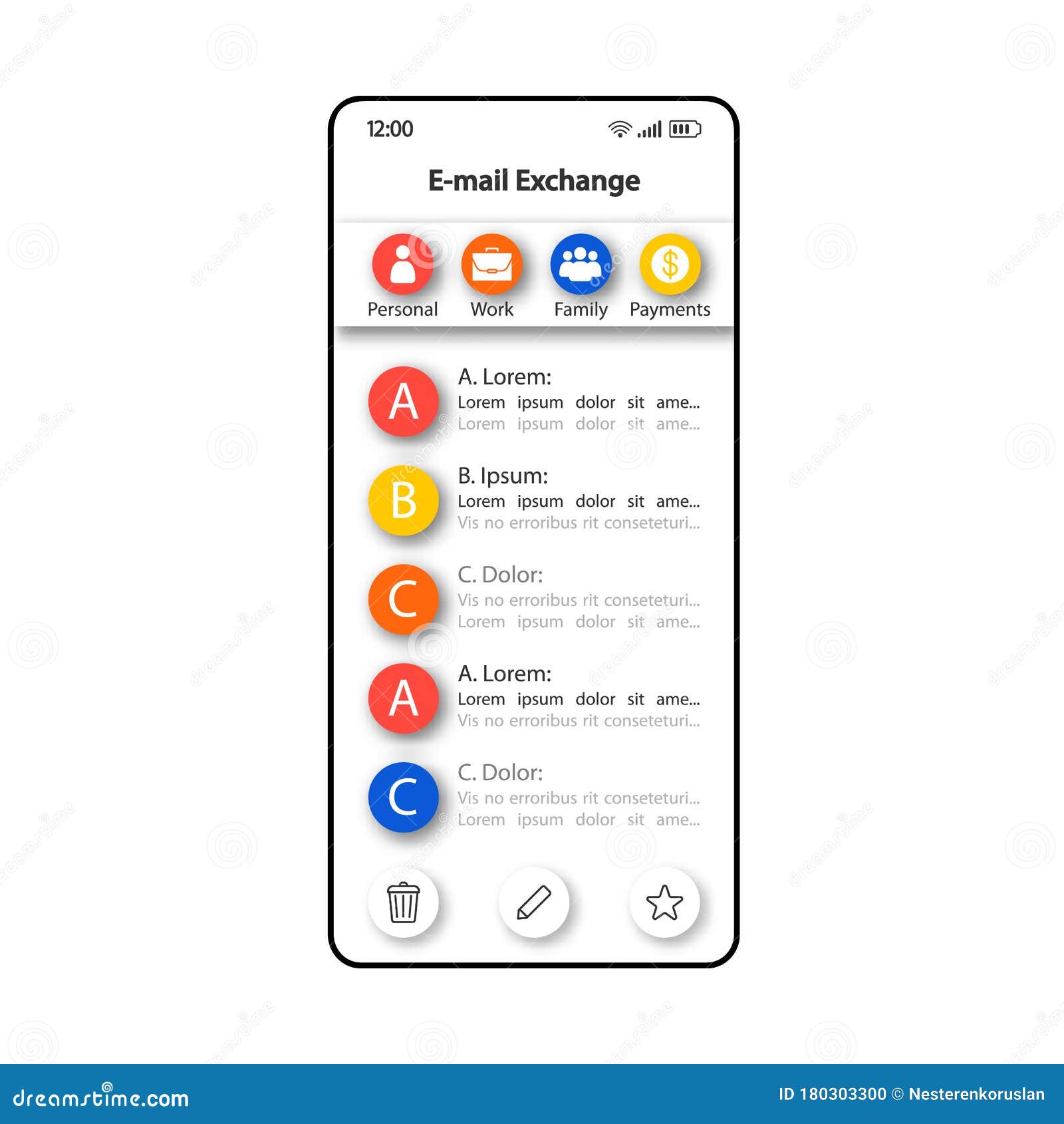 E-mail Exchange Smartphone Interface Vector Template. Mobile App Page ...