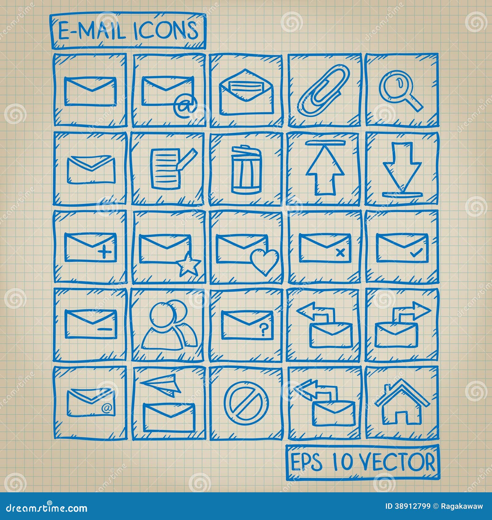 E-mail Icon Doodle Set stock vector. Illustration of document - 38912799