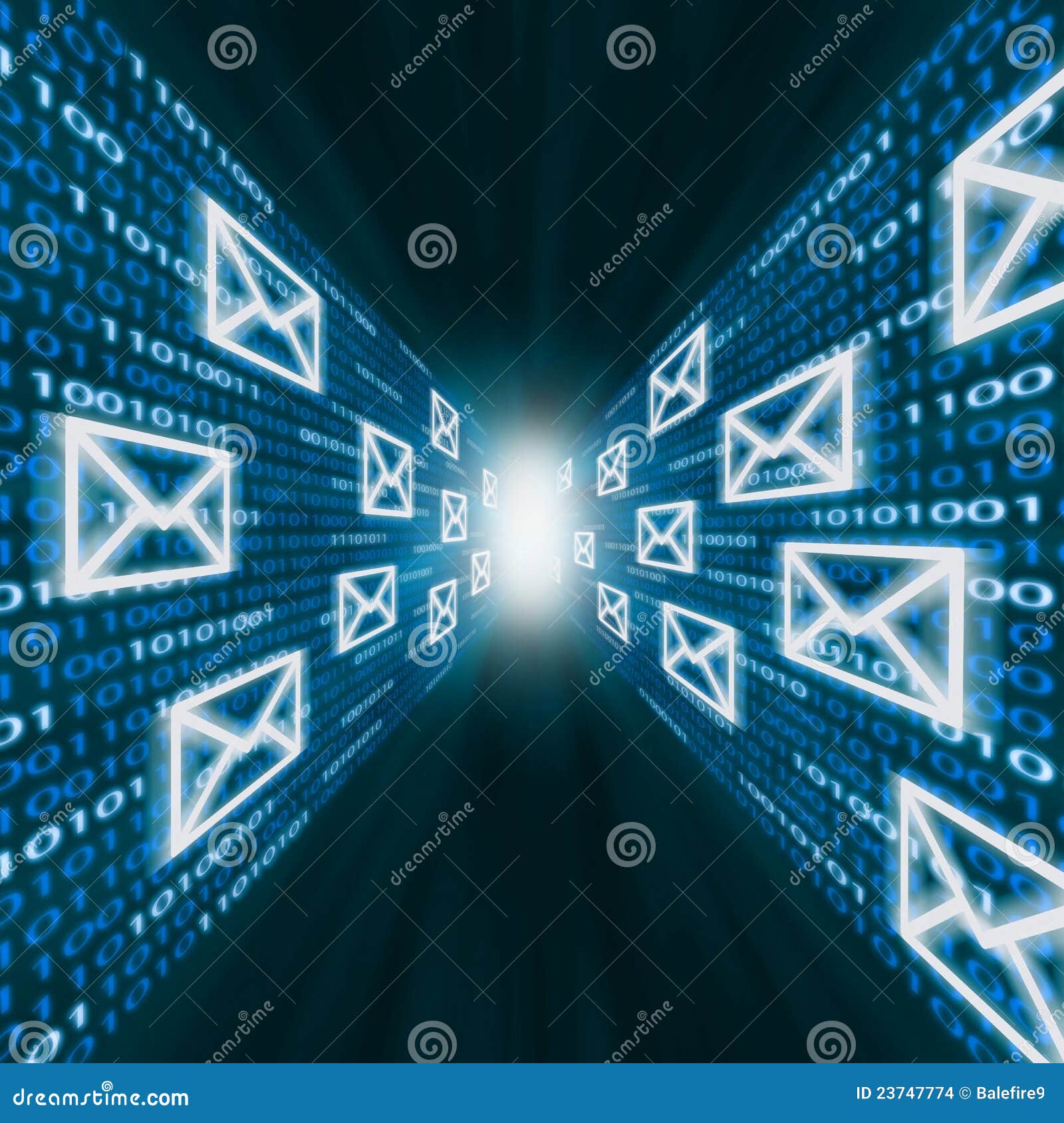 E-mail Icons Flying Along Walls of Binary Code Stock Illustration ...