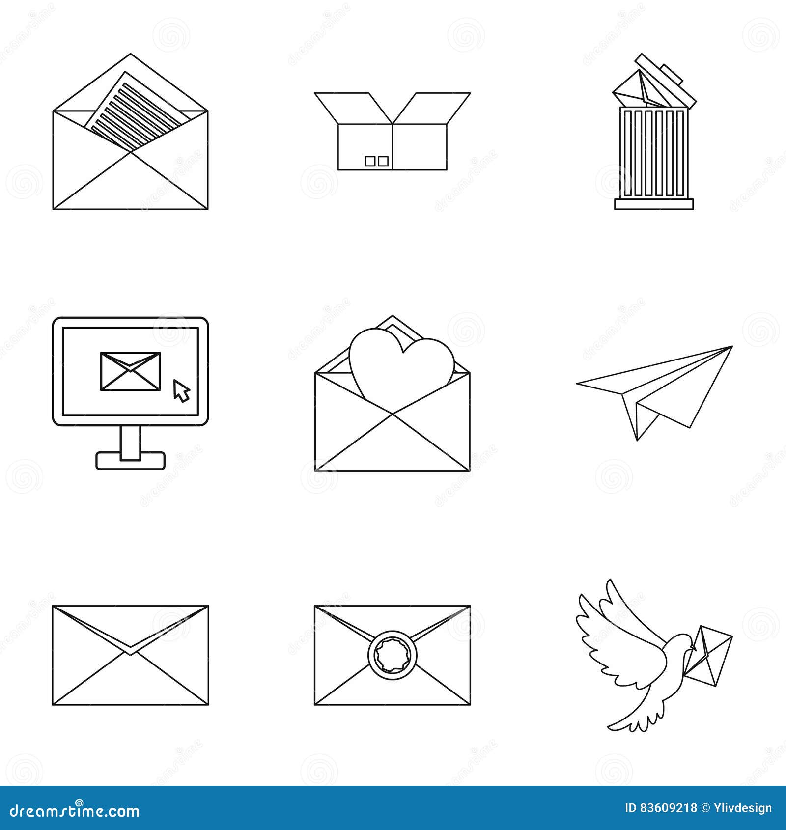 E-mail Icons Set, Outline Style Stock Vector - Illustration of isolated ...