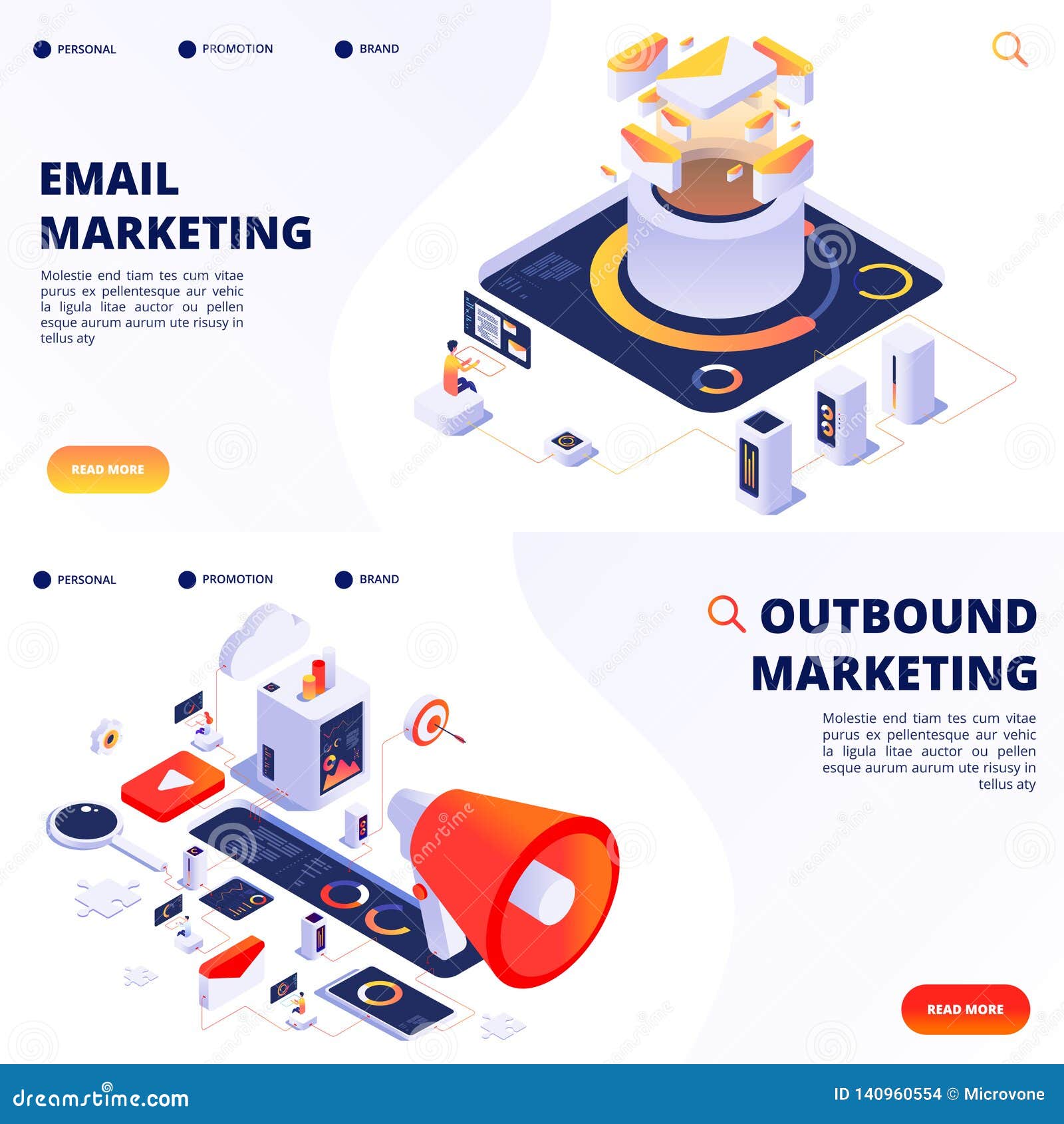 E-mail, Outbound, Internet Marketing Vector Landing Pages Templates ...