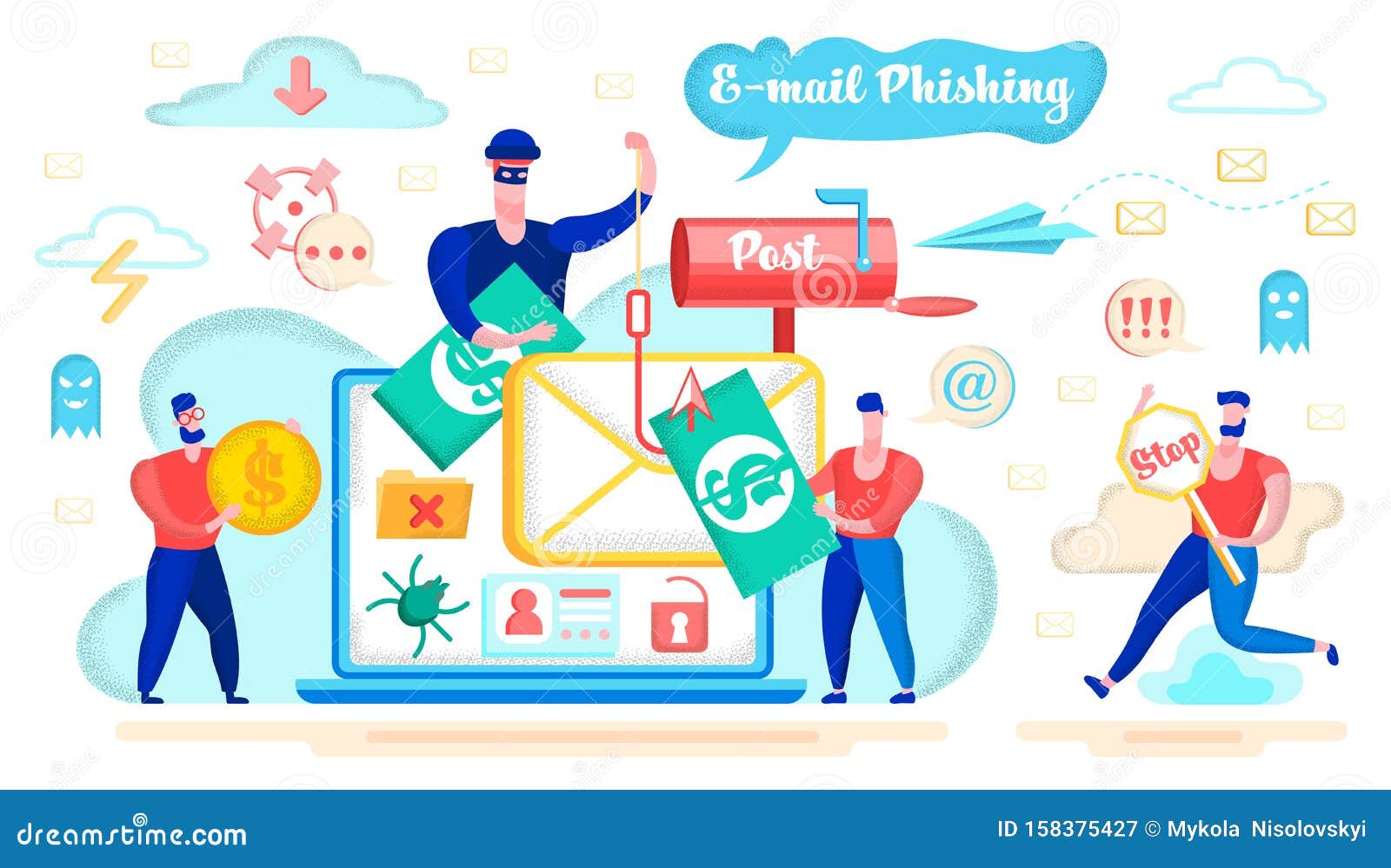 Fraudulent E-mail, Receiving Malicious Emails Over Internet. Vector ...