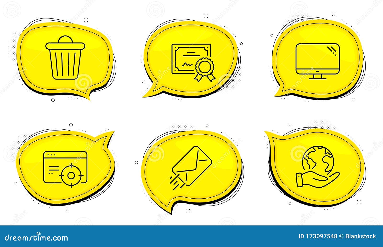 E-mail, Trash Bin and Seo Targeting Icons Set. Computer Sign. Mail ...