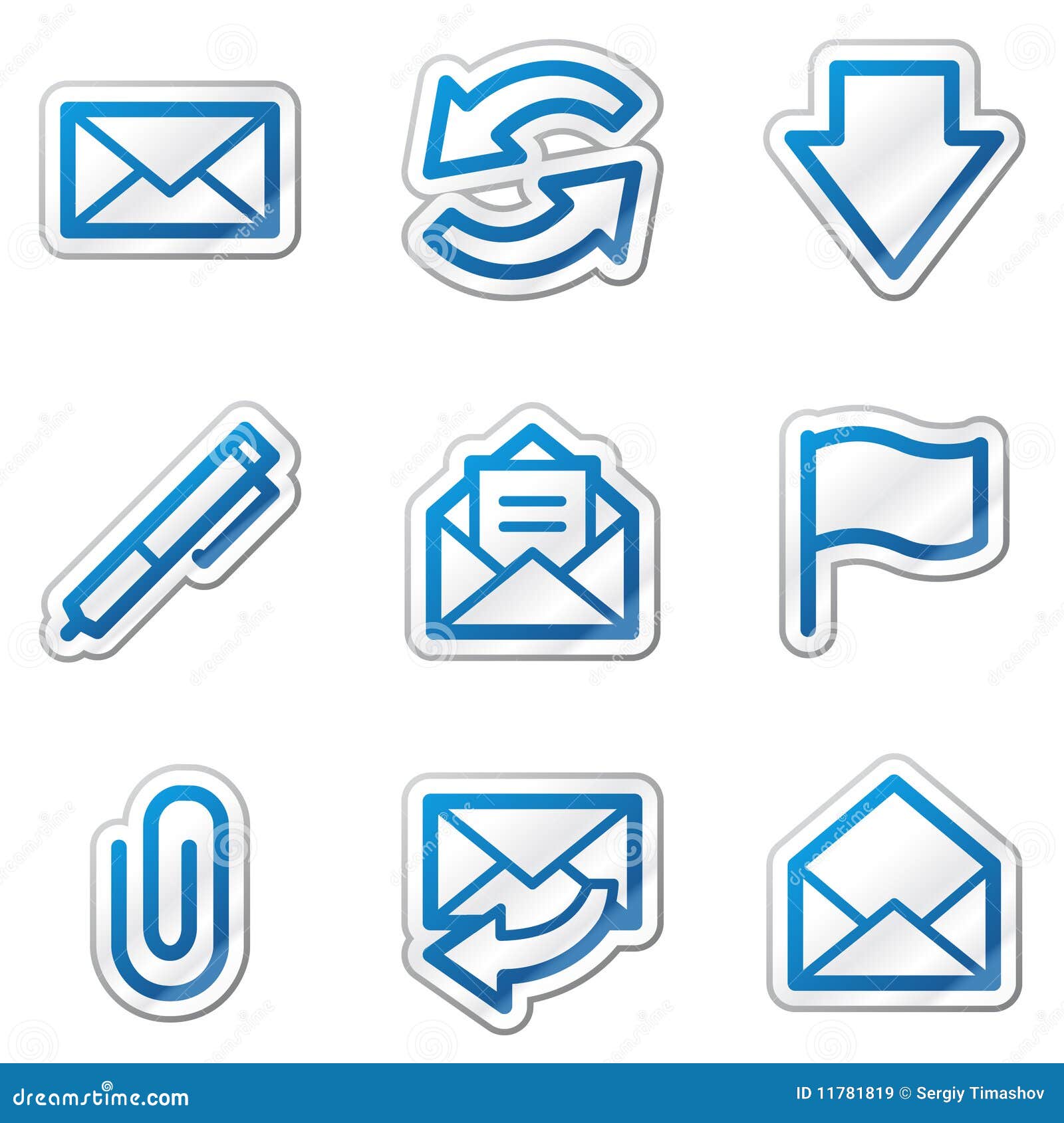 E-mail Web Icons, Blue Contour Sticker Series Stock Vector ...