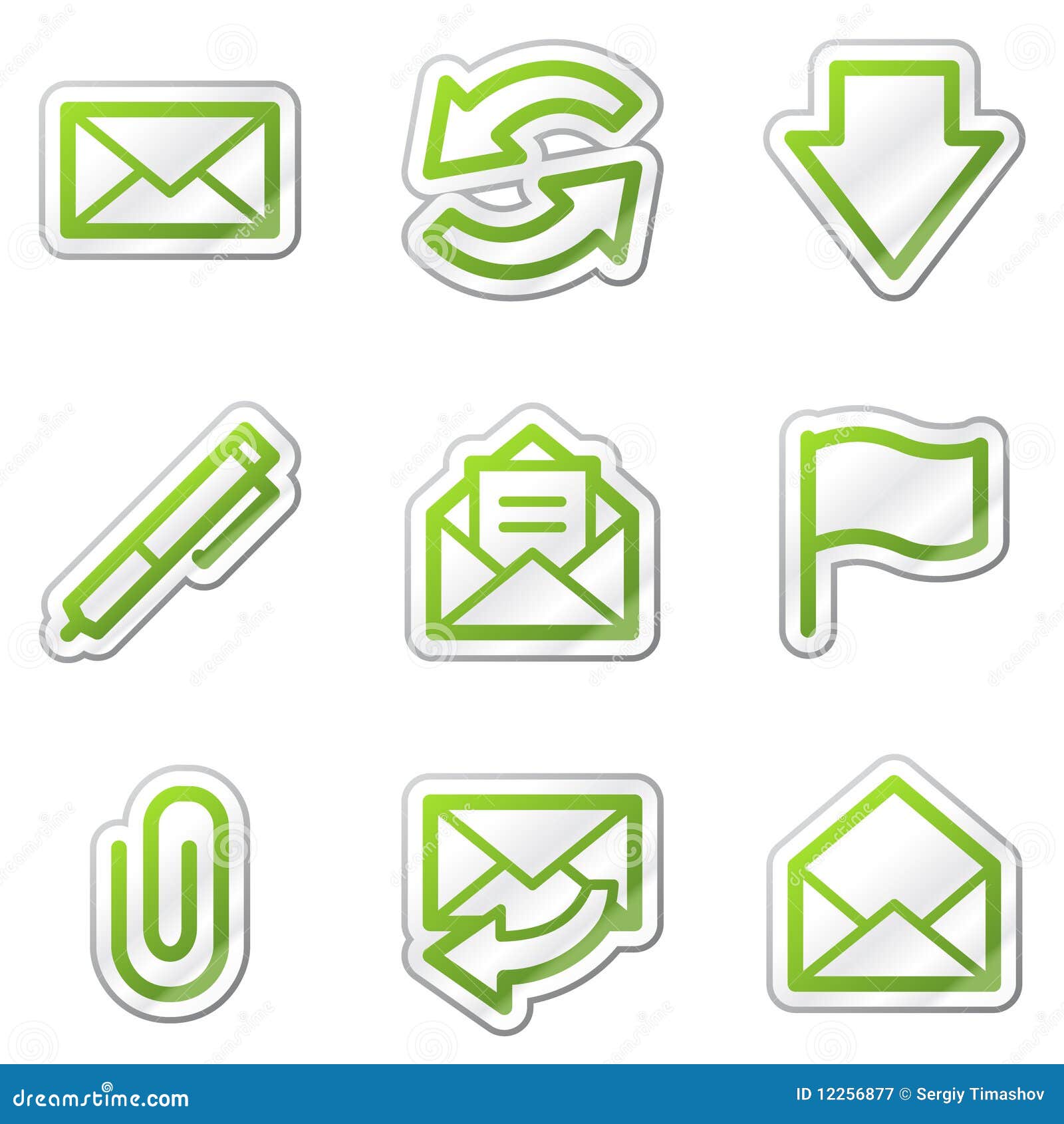 E-mail Web Icons, Green Contour Sticker Series Stock Vector ...