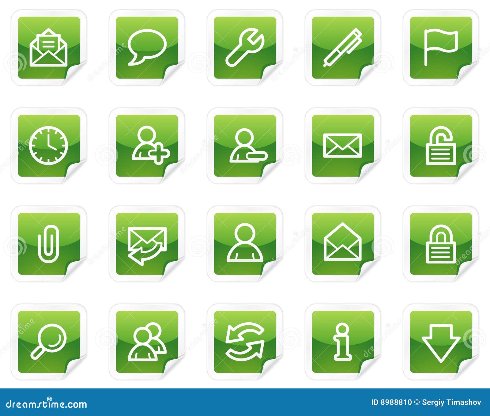 E-mail Web Icons, Green Sticker Series Stock Vector - Illustration of ...