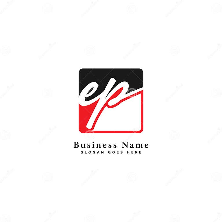 E P Ep Initial Letter Handwritten And Signature Vector Image Template In Square Shape Logo