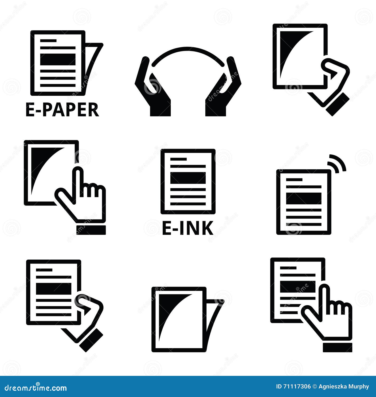 E-paper, E-ink Technology Display Device Icons Set Stock Vector ...