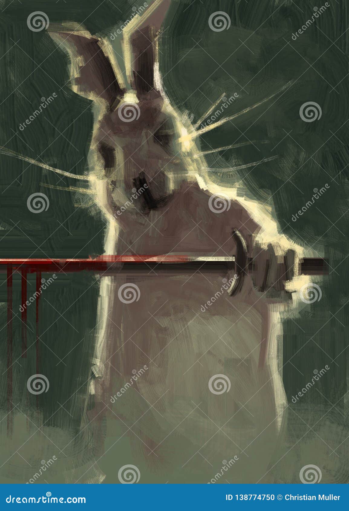 Digital Traditional Painting of a Rabbit Bunny with a Bloody Sword ...