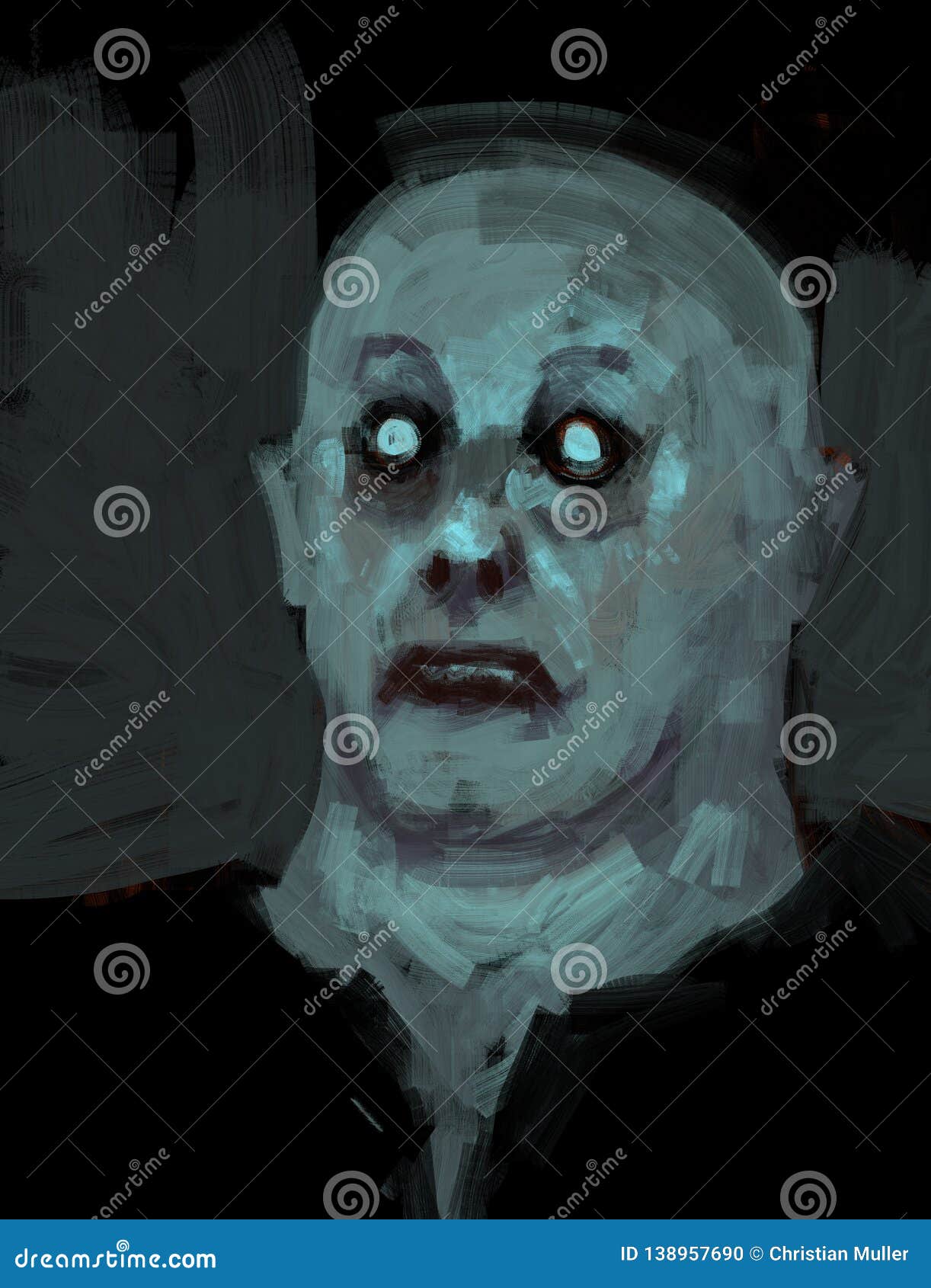 Digital Traditional Painting of a Zombie with Black Lips Staring at the ...