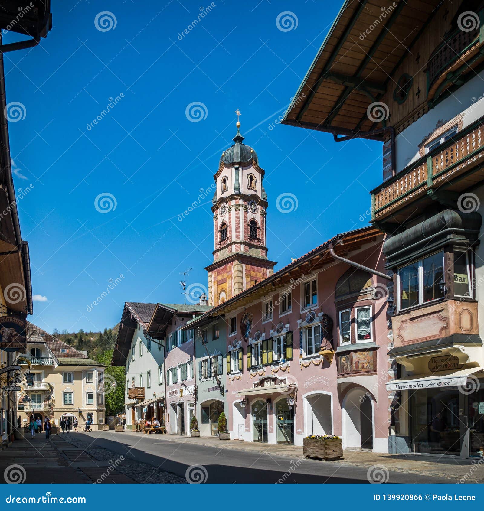 MITTENWALD, GERMANY - View of Famous Painted Buildings and Church Tower ...