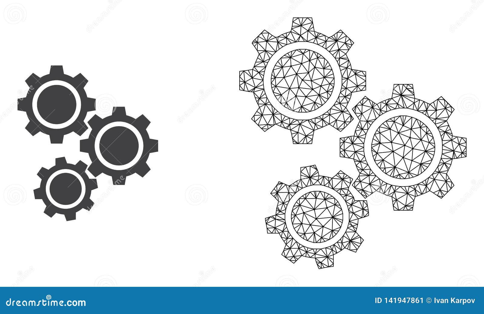 Vector Network Mesh Gears and Flat Icon Illustrazione Vettoriale ...
