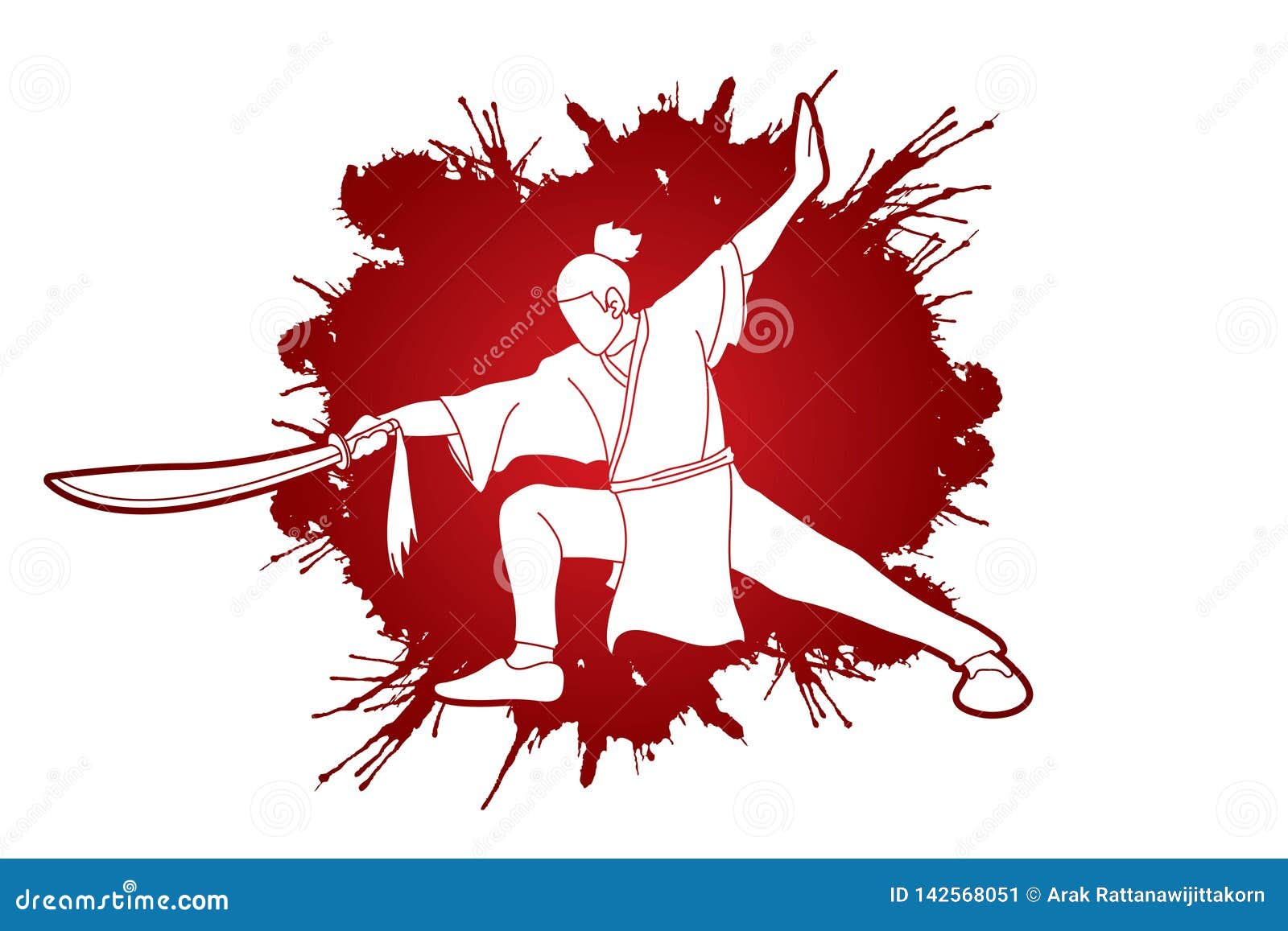 Man with Sword Action, Kung Fu Pose Graphic Vektor Illustrationer ...