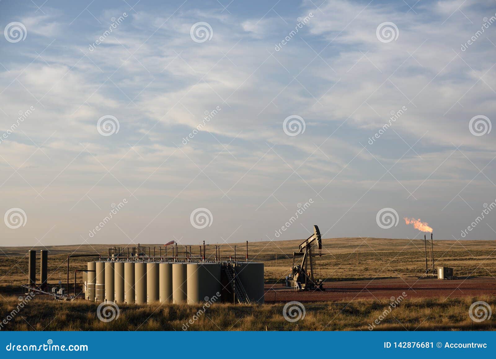 Crude Oil Well Site, Production Holding Tanks, Pump Jack, and Natural ...