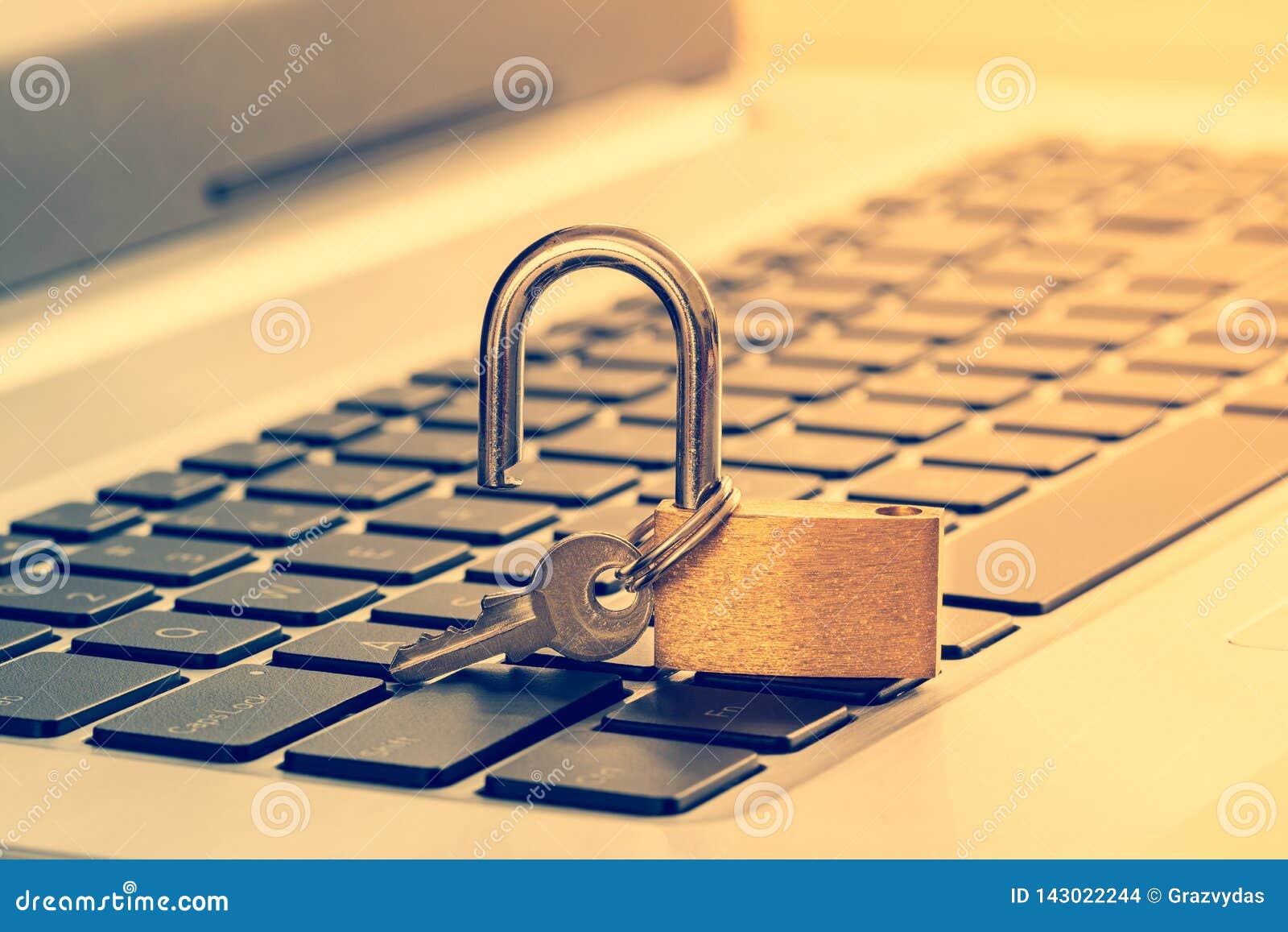 Computer with Unlocked Padlock Stock Foto - Image of begrip, digitaal ...