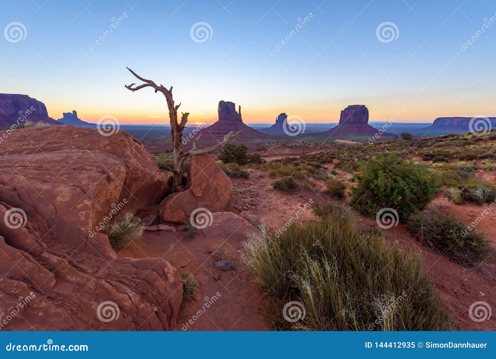 Sunrise at Monument Valley, Panorama of the Mitten Buttes - Seen from ...