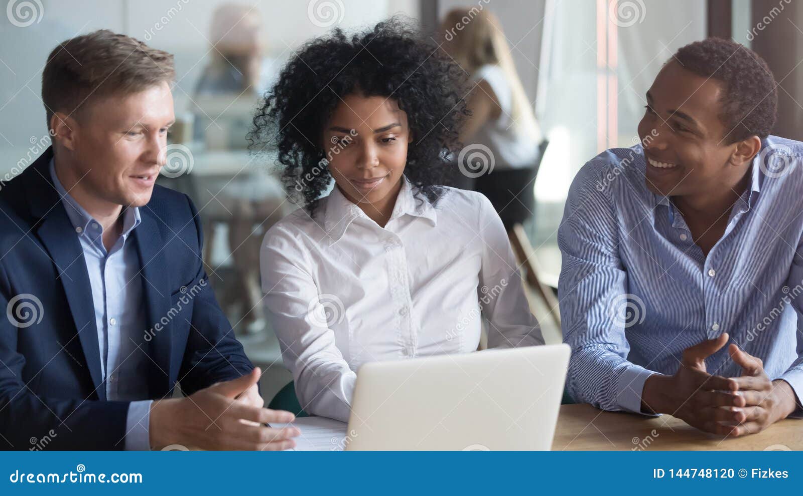 Broker Insurer Consulting African American Clients Couple Looking at ...