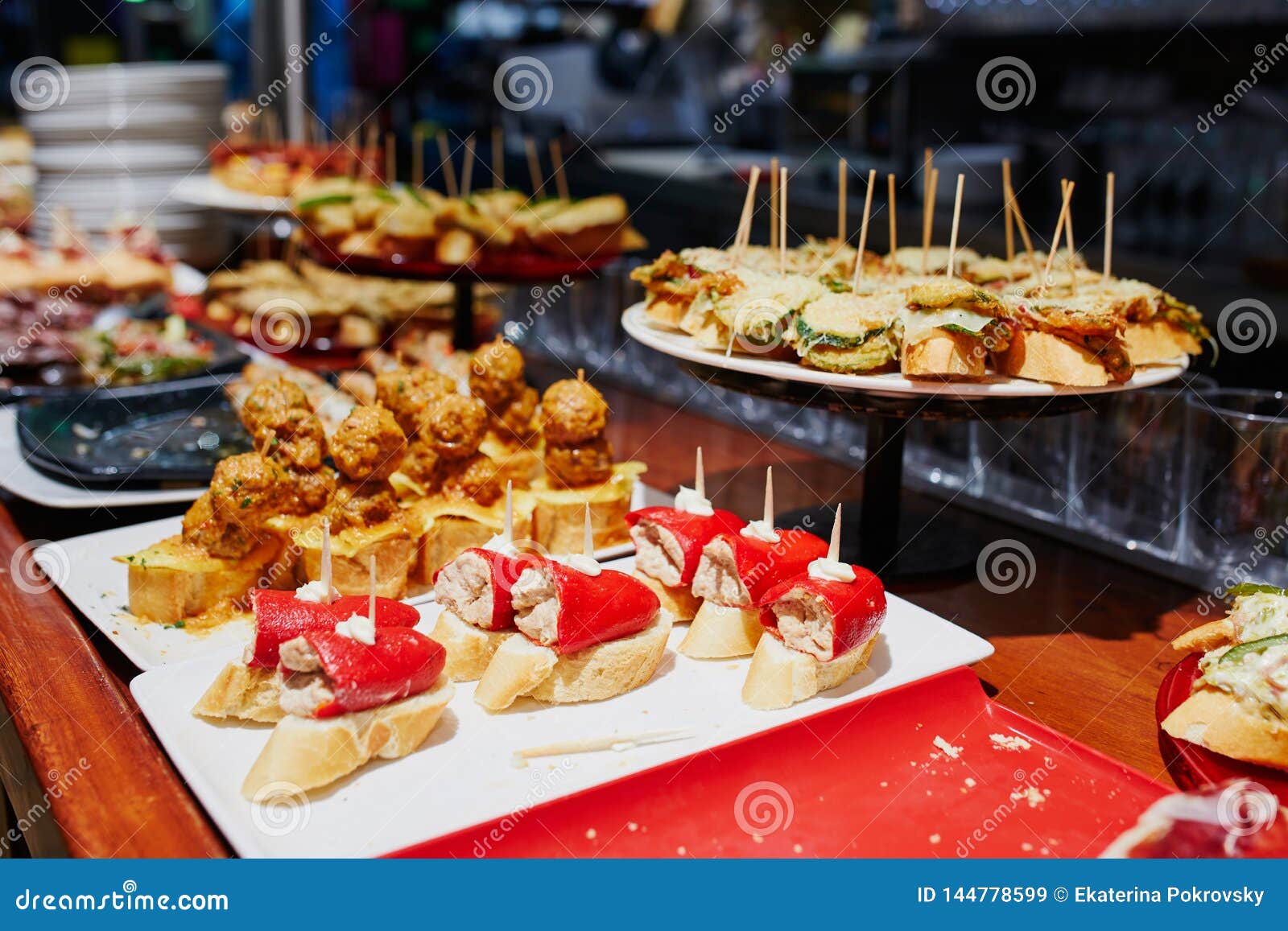 Variety of Pinchos Pintxos in Bar of San Sebastian Donostia, Spain ...