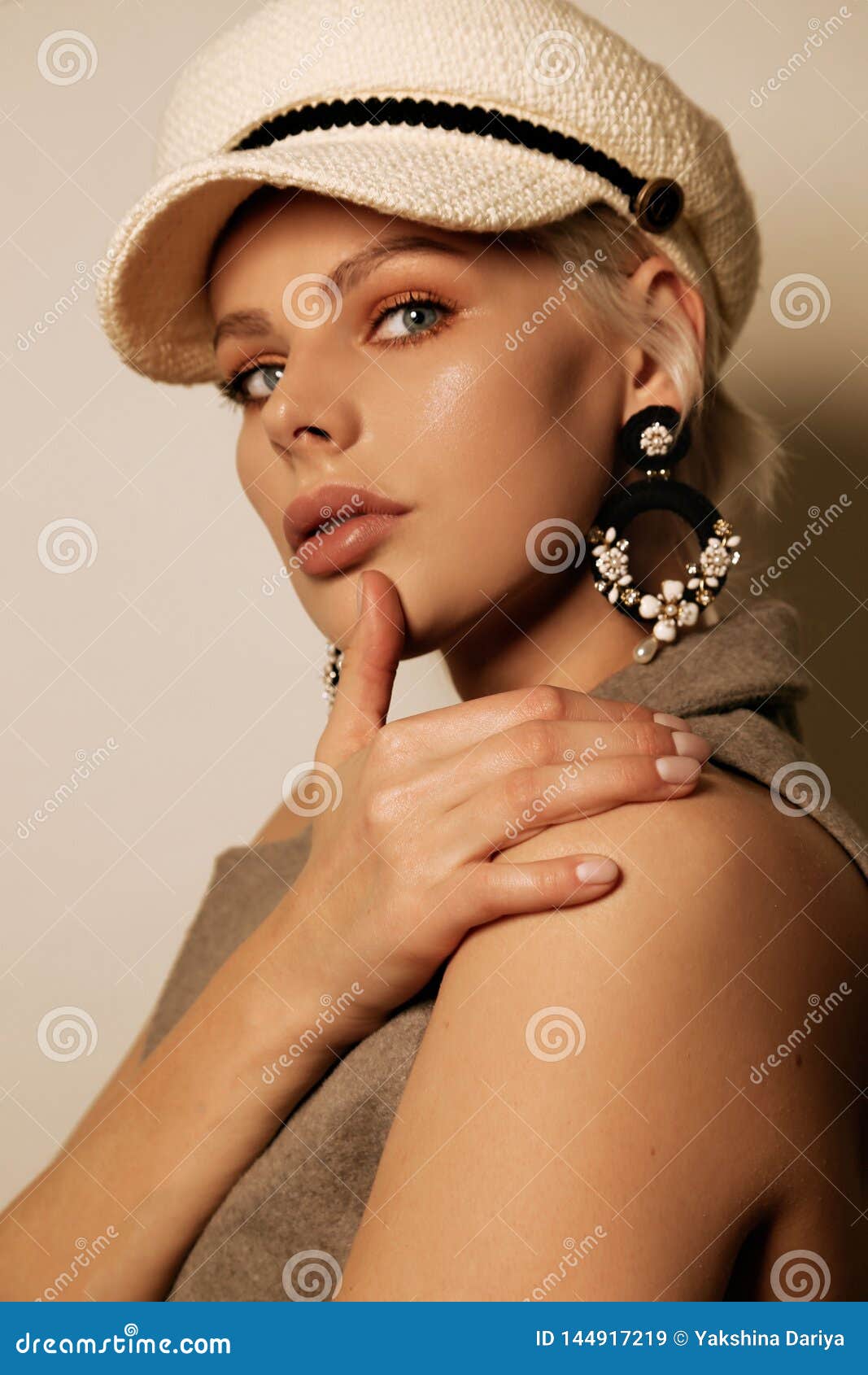 Beautiful Woman with Short Blond Hair in Elegant Clothes with ...