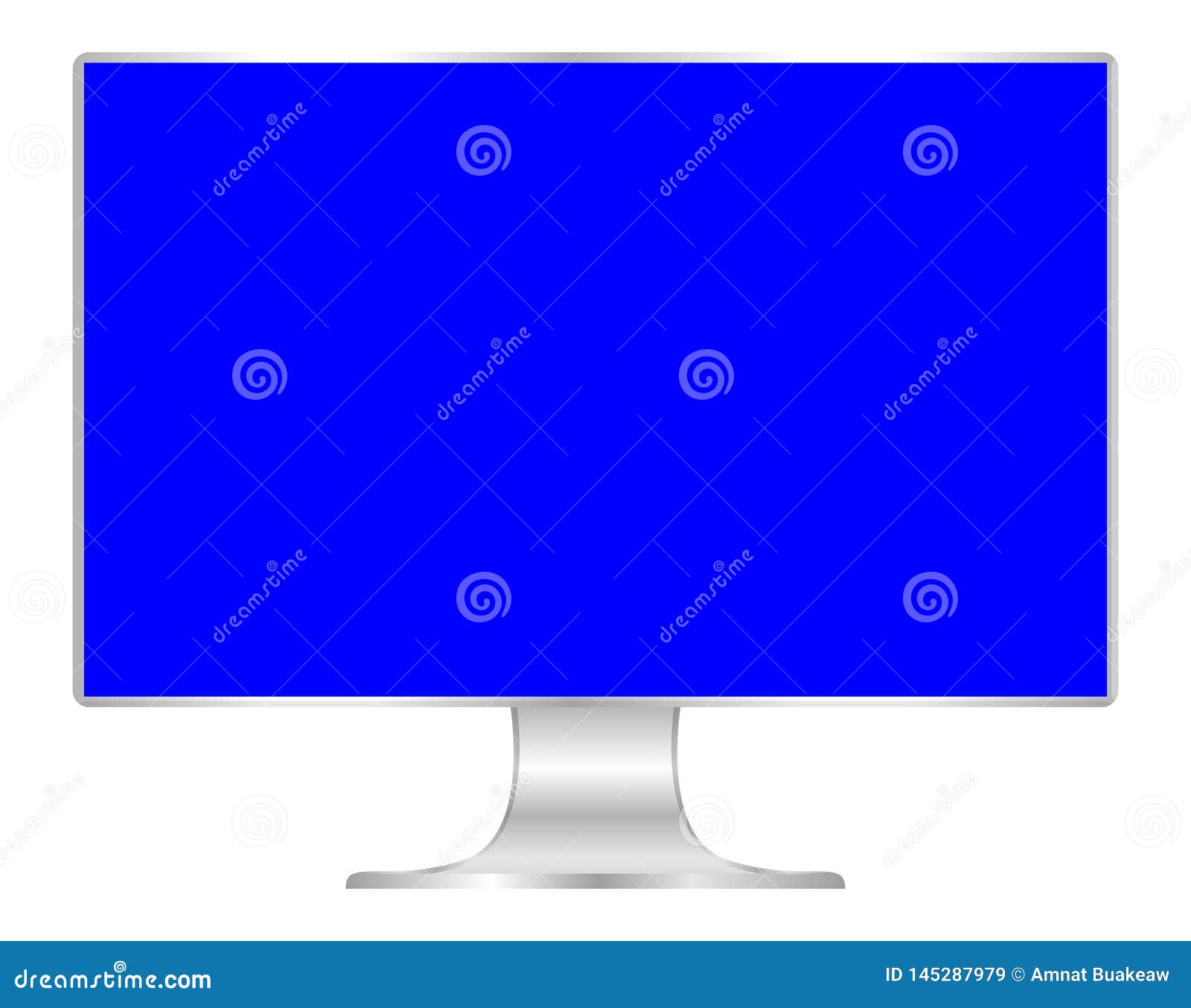 Front of Flat Monitor Blue Screen Computer, Pc Display Digital Wide ...