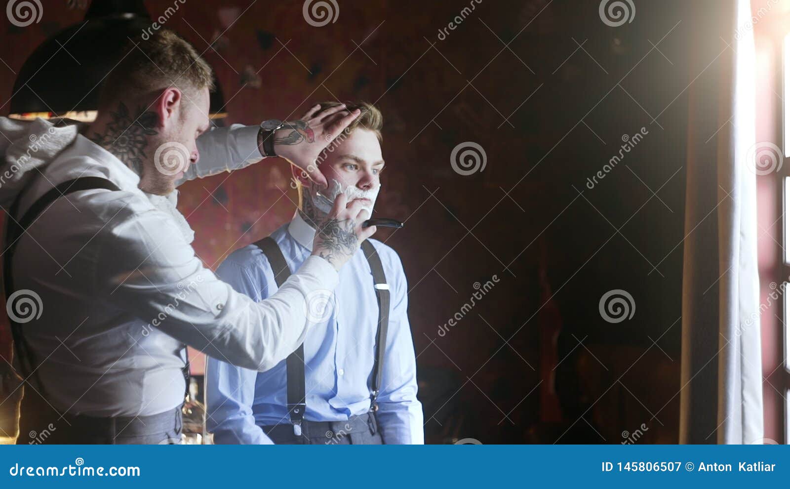 Tattooed Barber Shaves His Tattooed Client with Straight Razor, Barber ...