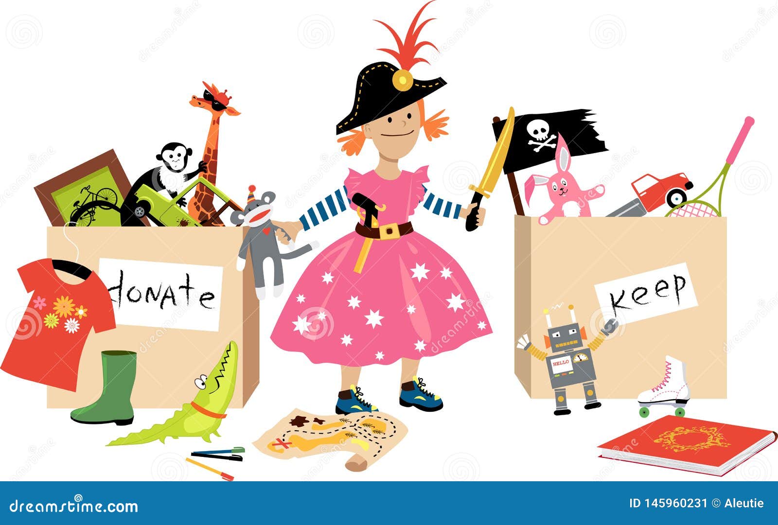 Declutter with kids vektor illustrationer. Illustration av donera ...