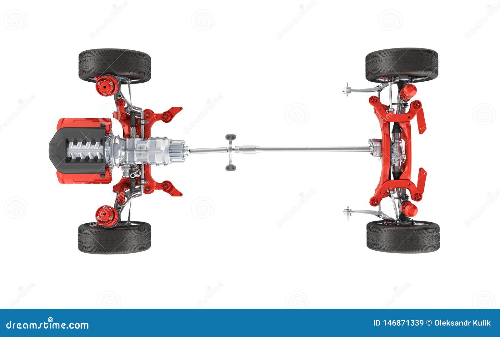 Suspension of the Car with Wheel and Engine Undercarriage in Detail Top ...