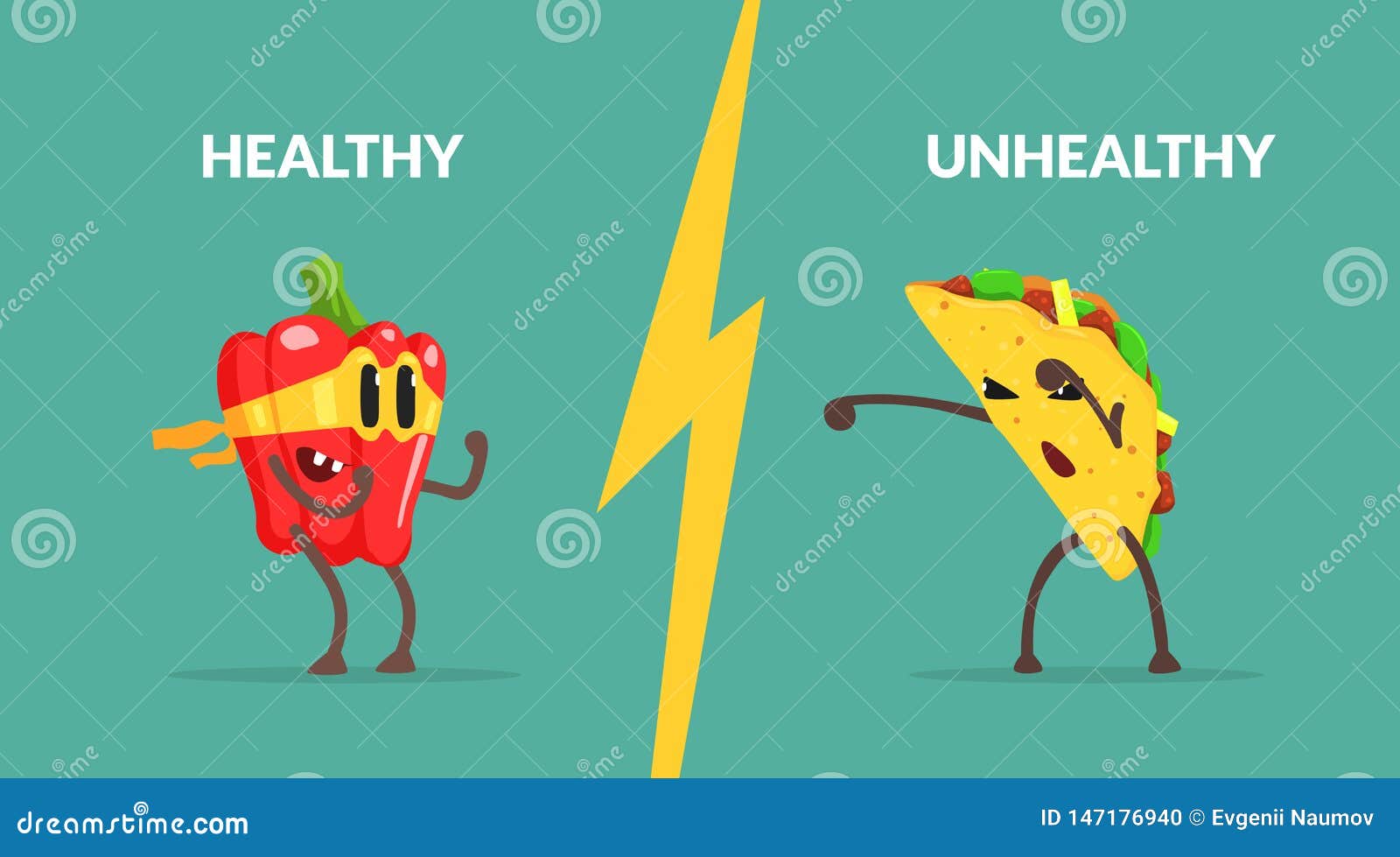 Healthy Vs Unhealthy Food Banner Template, Strong Pepper Character ...