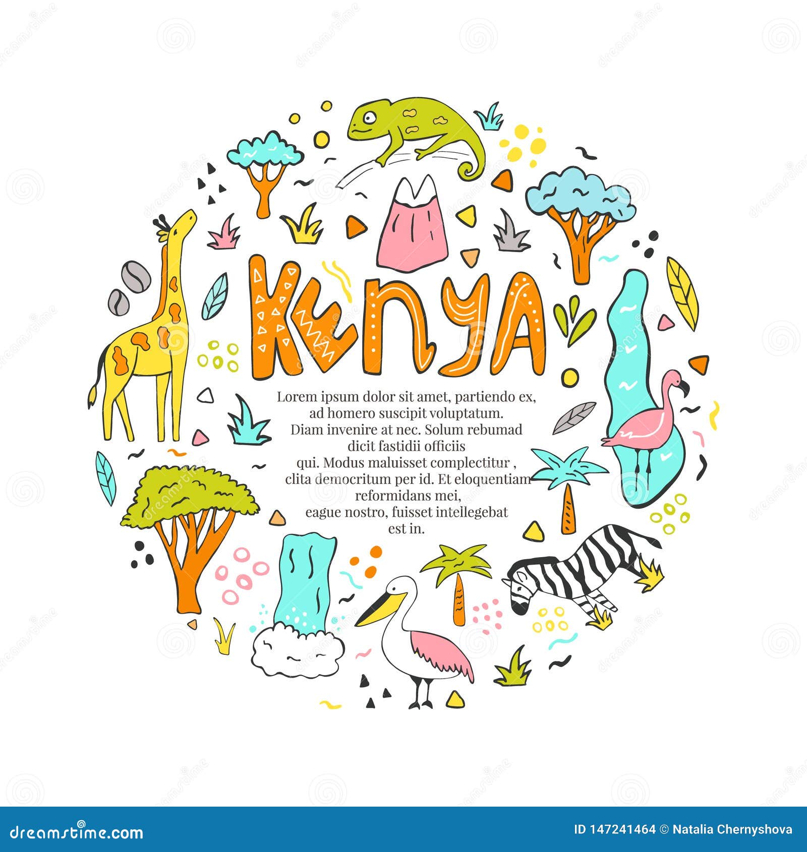 Hand Drawn Abstract Design of Kenya with Landmarks 向量例证 - 插画 包括有 吸引力, 破 ...