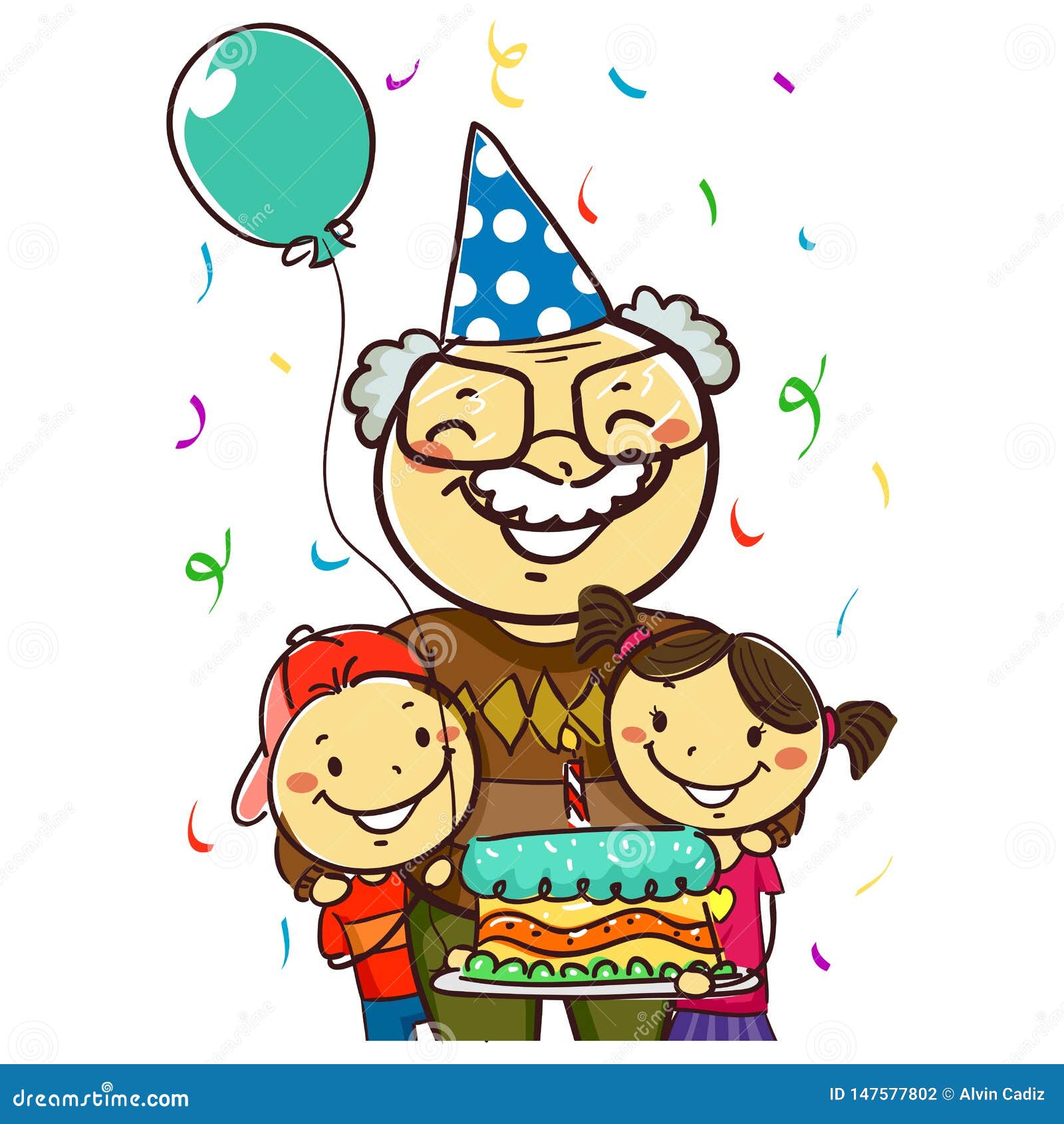 Vector Illustration of a Grandfather Celebrating Her Birthday with Kids ...
