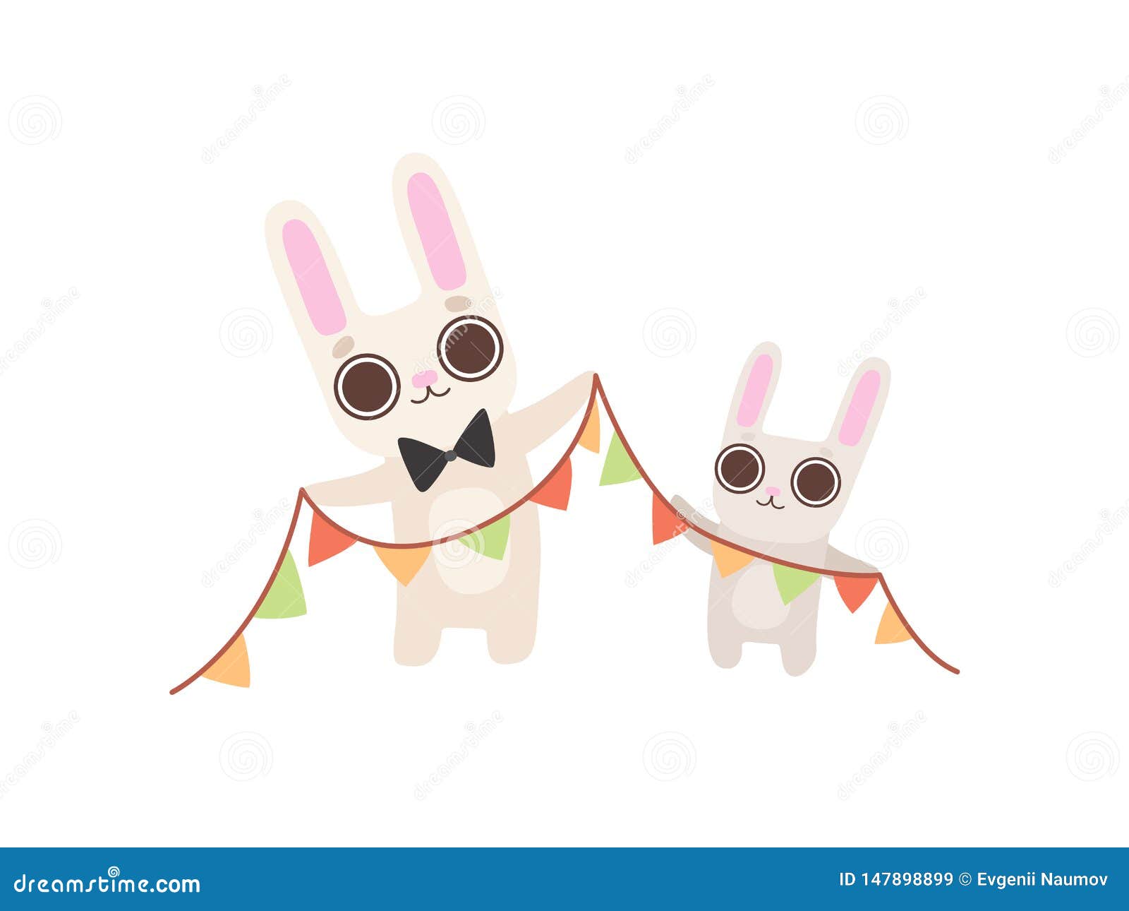 Happy Family of Bunnies, Father and Baby Rabbits Celebrating with Party ...
