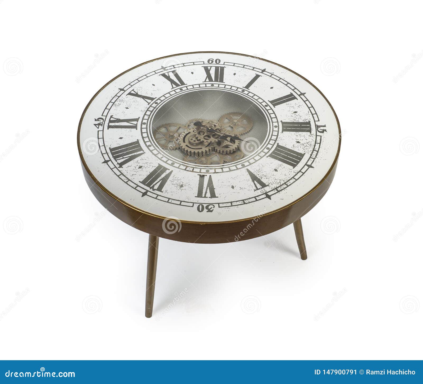 Antique Old Clock Table Isolated on White Background, Table with Clock ...
