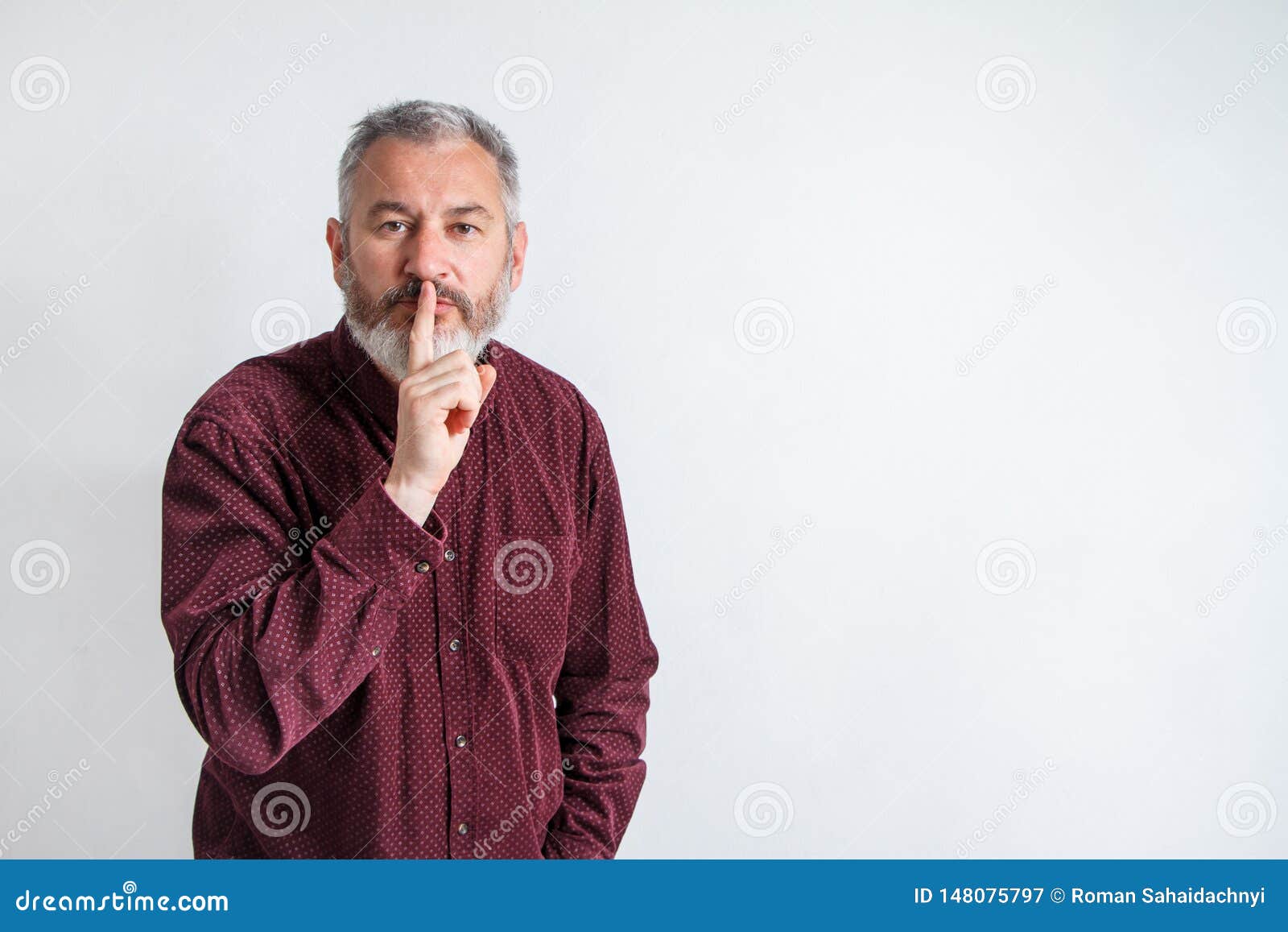 Gray Bearded Man Have the Finger on Lips As Man Gesturing Shh Sign ...