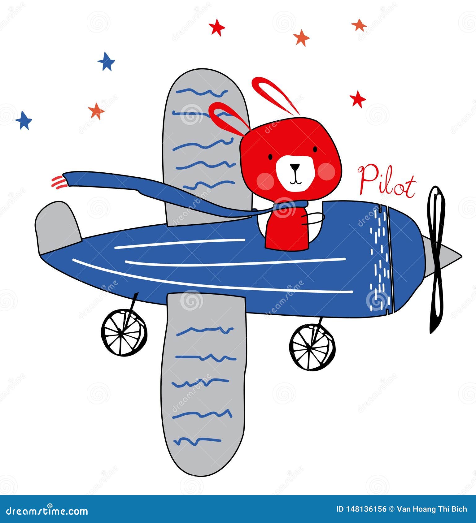 Cute Pilot Rabbit on the Plane Vektor Illustrationer - Illustration av ...