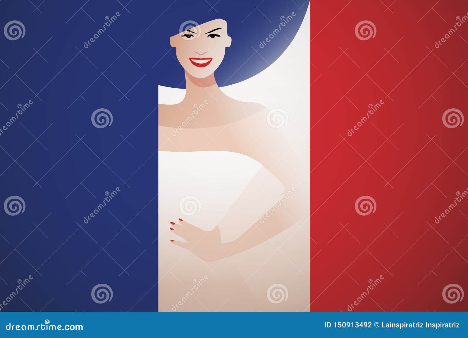 Illustration of Beautiful French Woman Integrated in the Flag of France ...