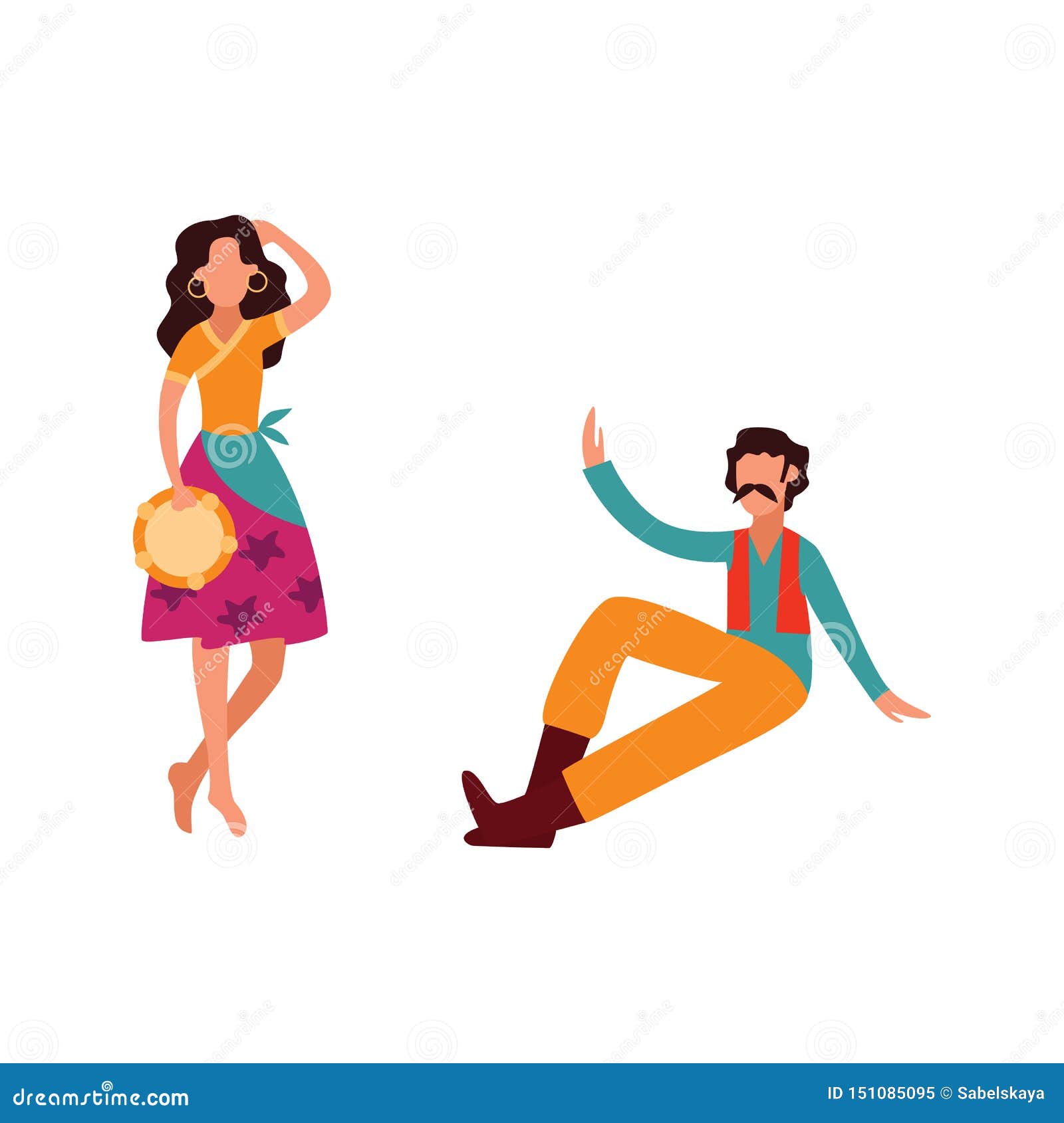 Gypsy Woman with Tambourine Dance, Beautiful Female Cartoon Character ...